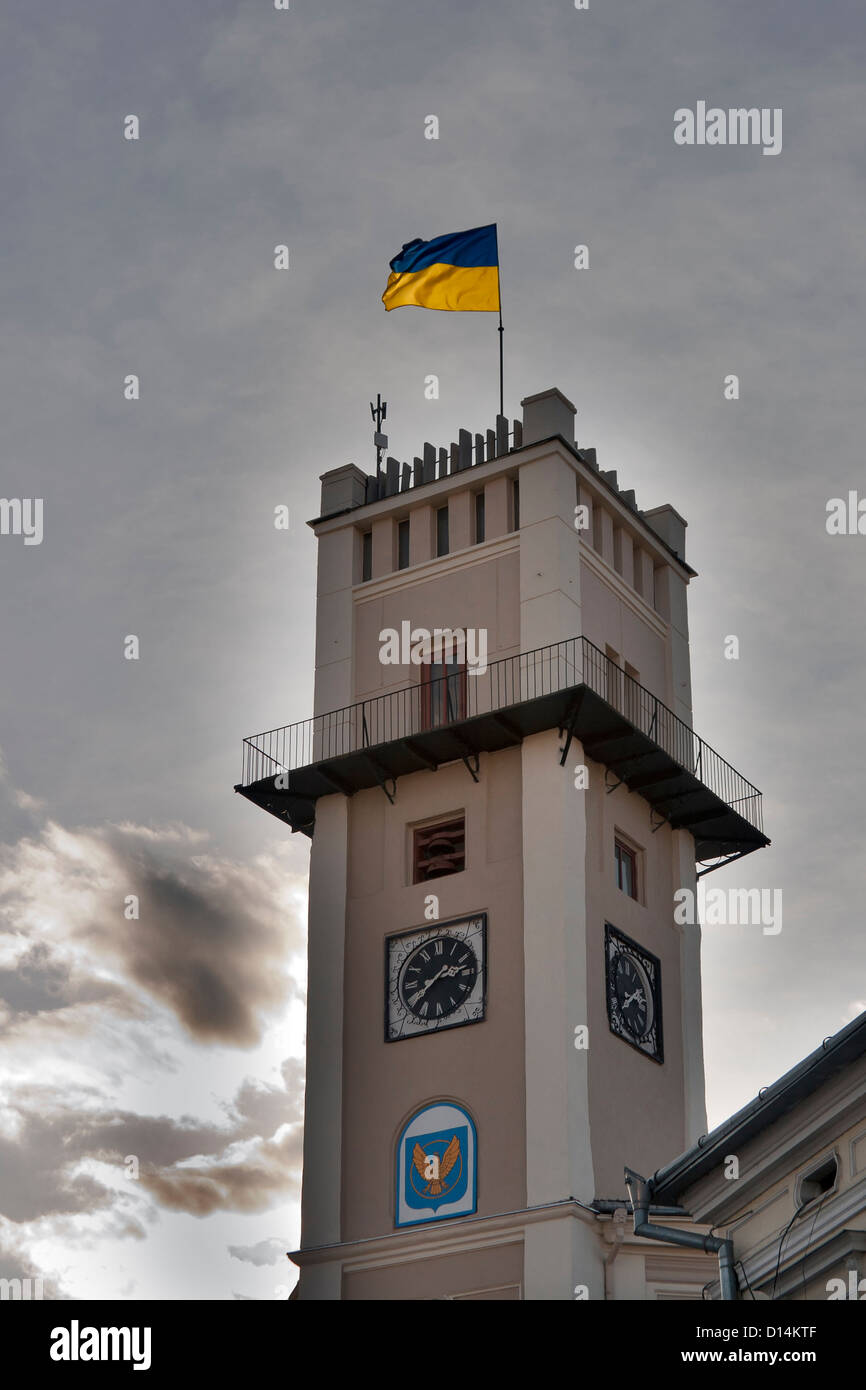 Kolomyia city hall against cloudy background. Western Ukraine Stock ...