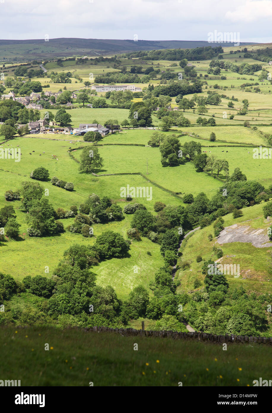 The view over the green fields of the Manifold Valley from Ecton Hill ...