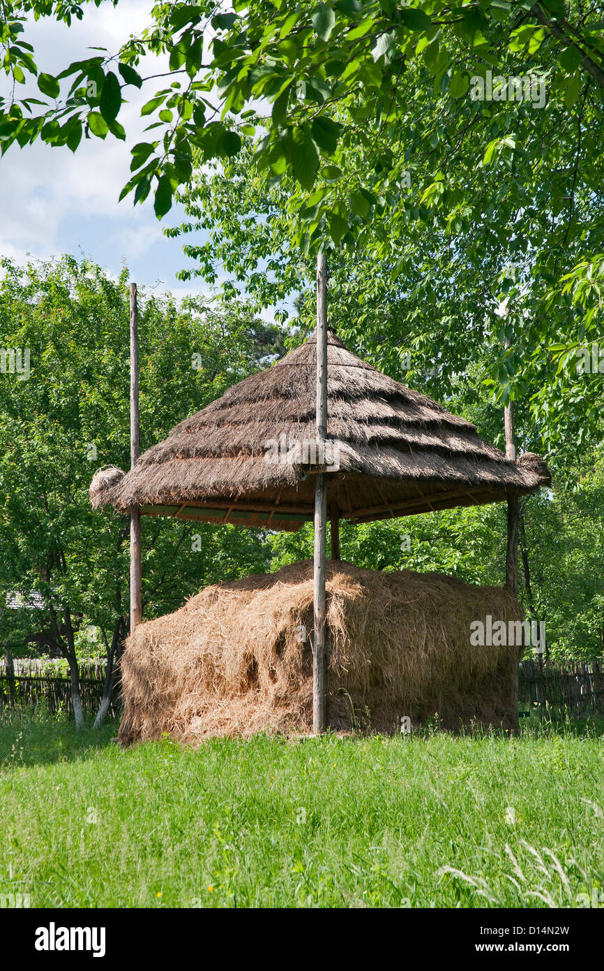 Traditional Ukrainian hay stack with straw roof Stock Photo - Alamy