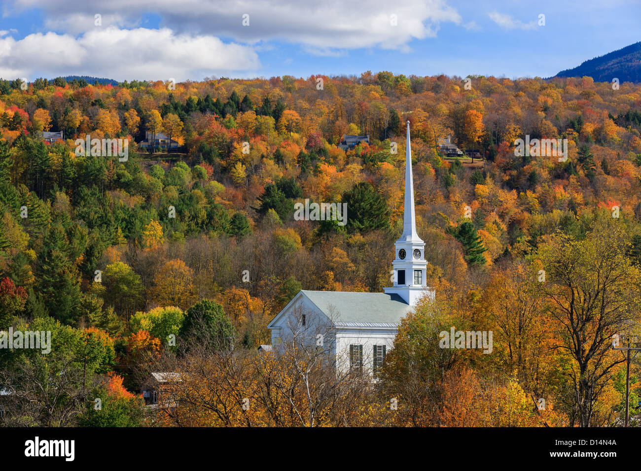 The famous white Community Church, in Stowe, Vermont Stock Photo - Alamy