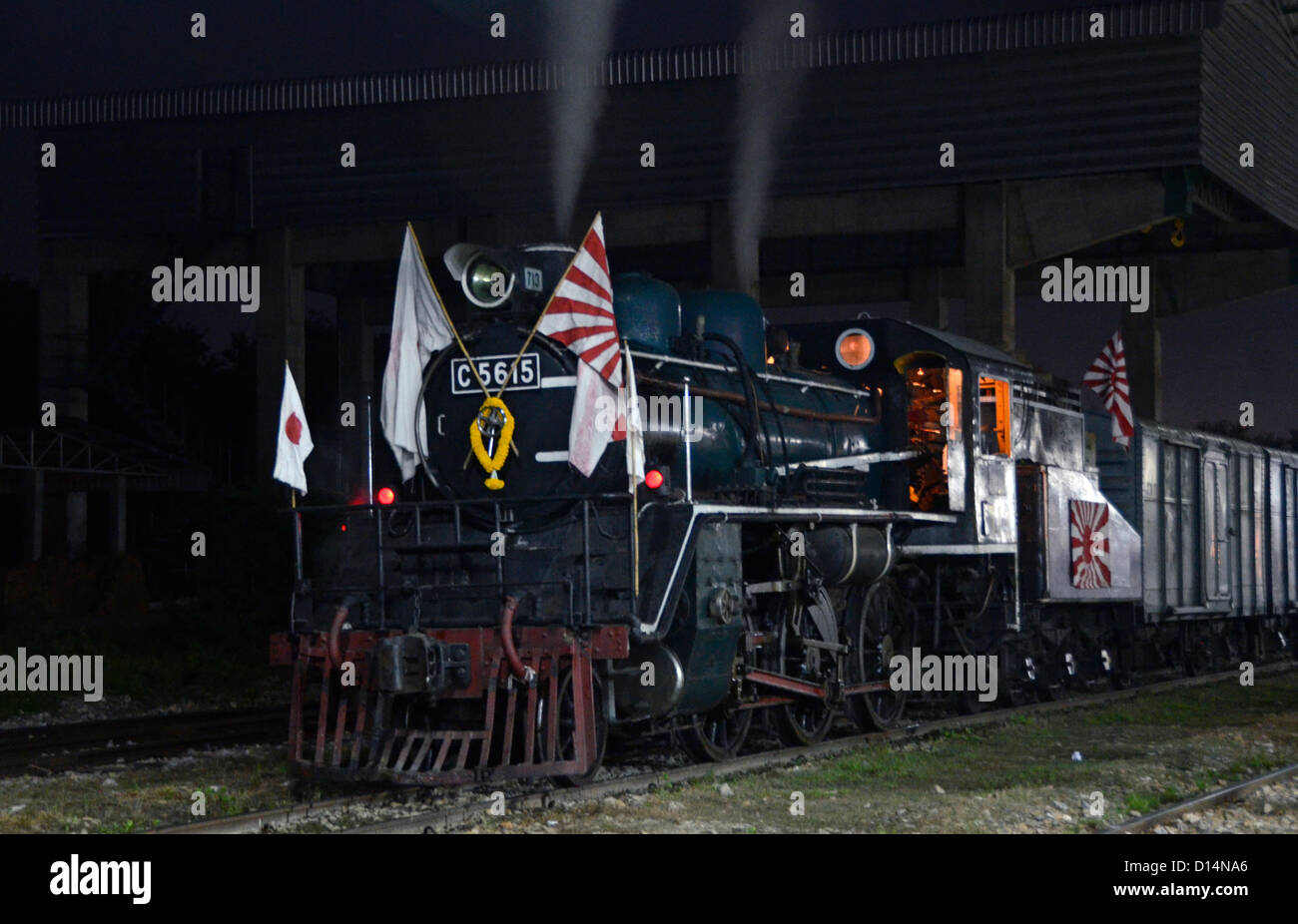 A Japanese steam locomotive prepares for the sound and light show at ...