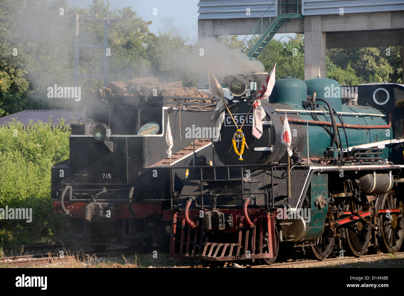 Japanese vintage steam locomotives at Kanchanaburi taking part in the ...