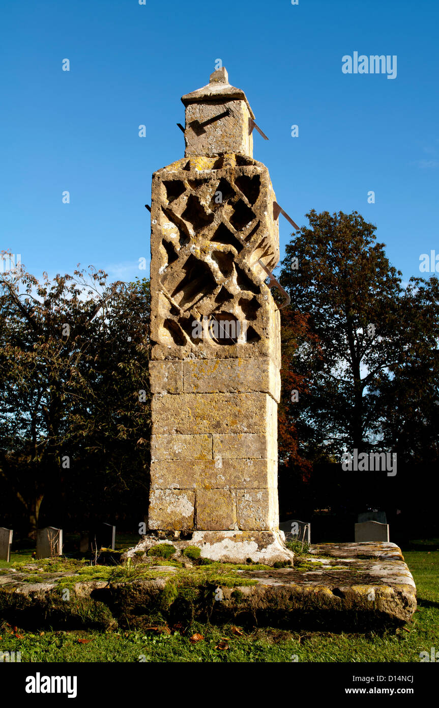 Old sundial, St. Mary`s churchyard, Elmley Castle, Worcestershire, UK ...