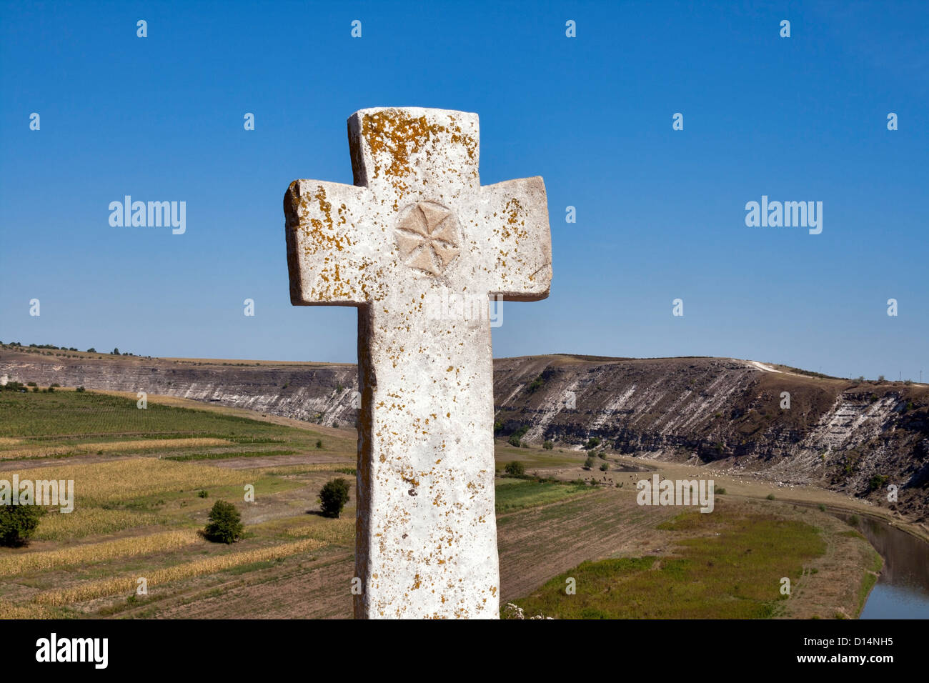 View over river and valley from the old stone Rupester Monastery in ...