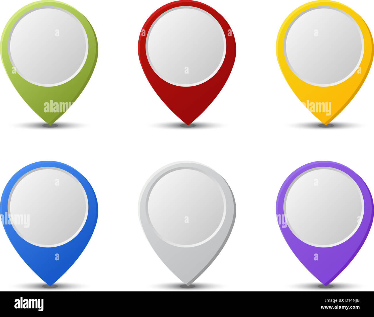 Set of six round, colorful map pointers Stock Photo - Alamy