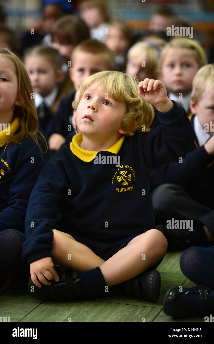 Children in morning assembly at Our Lady & St. Werburgh's Catholic ...