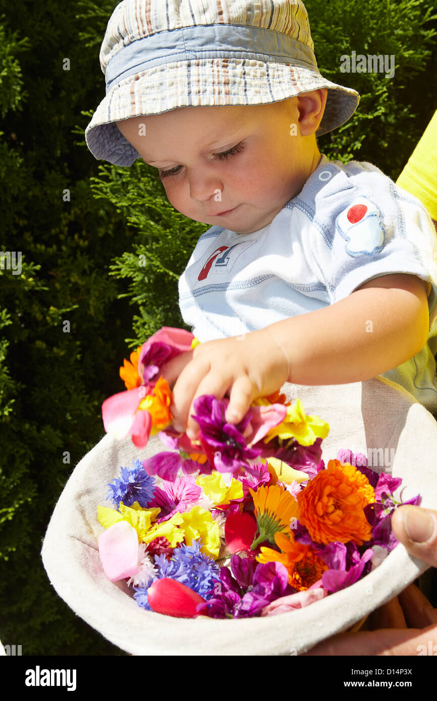Baby boy playing flowers hi-res stock photography and images - Alamy