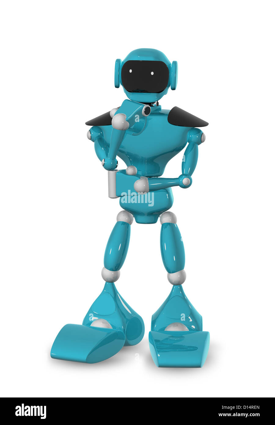 3d illustration of a blue robot on white background Stock Photo - Alamy