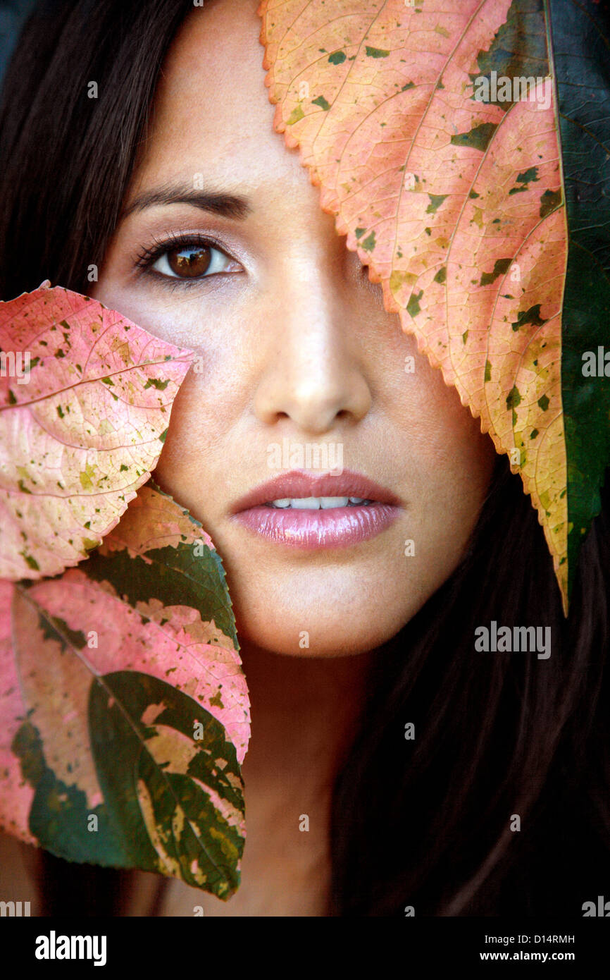 Hawaii, Oahu, Closeup Of Young Beauty Female Headshot With Colorful ...