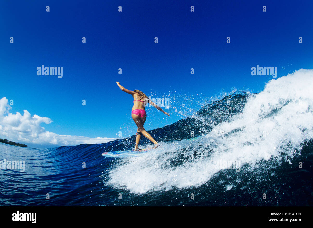 Hawaii, Maui, Hookipa, Kelly Potts Riding A Wave Stock Photo - Alamy
