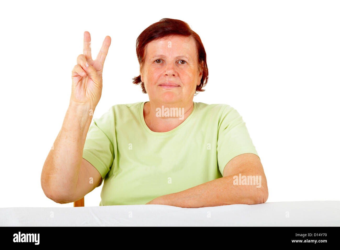 Old woman victory sign on hi-res stock photography and images - Alamy