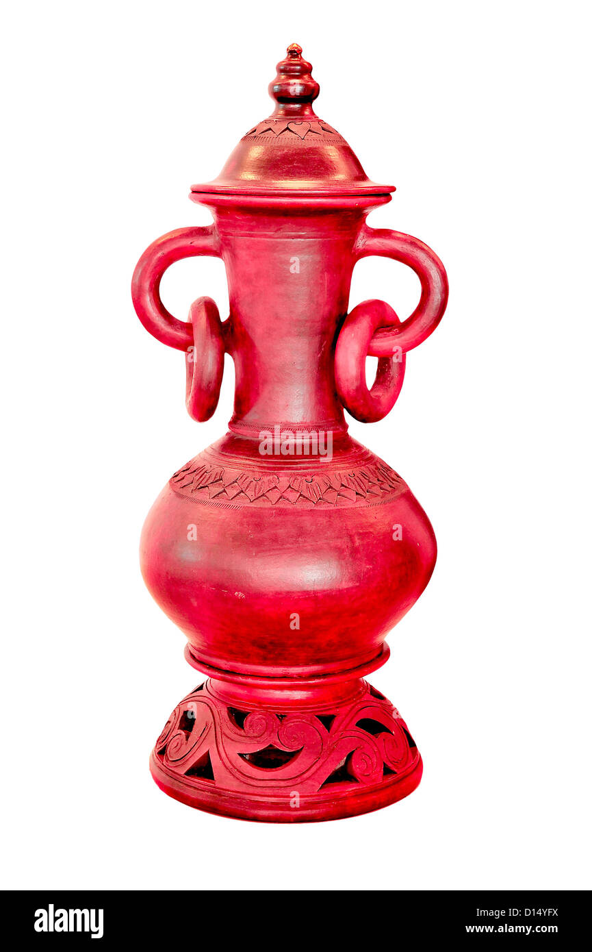 red Antique clay jar on a white background isolated Stock Photo - Alamy