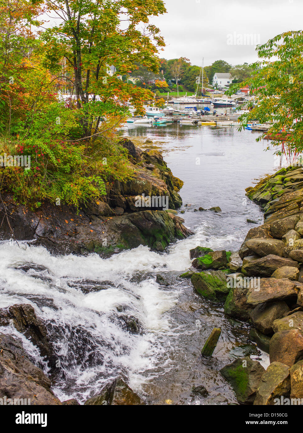 USA, Maine, Portland, Stream and fishing boats in harbor Stock Photo ...