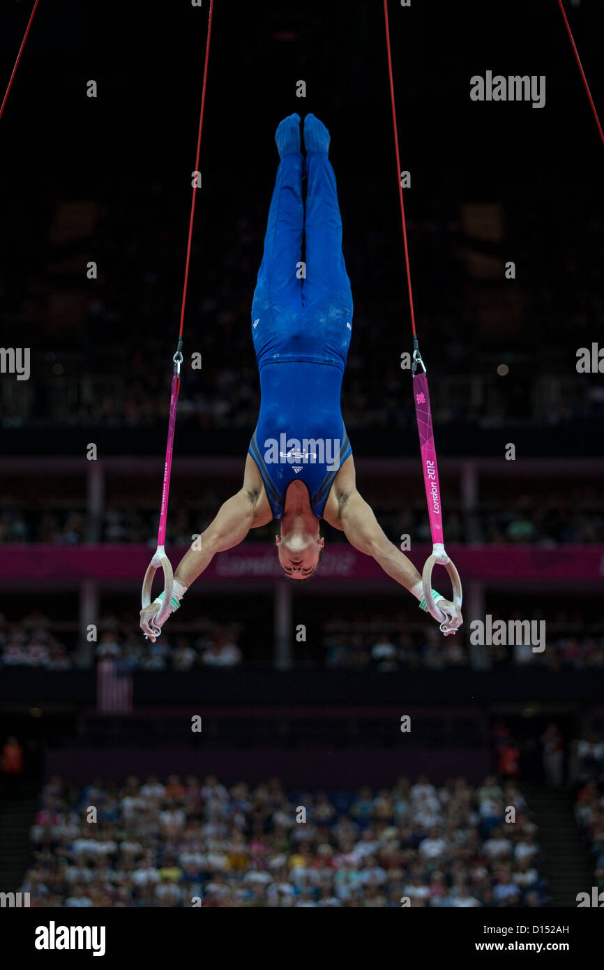 Jacob Dalton (USA) competing on the Rings during the Men's Team ...