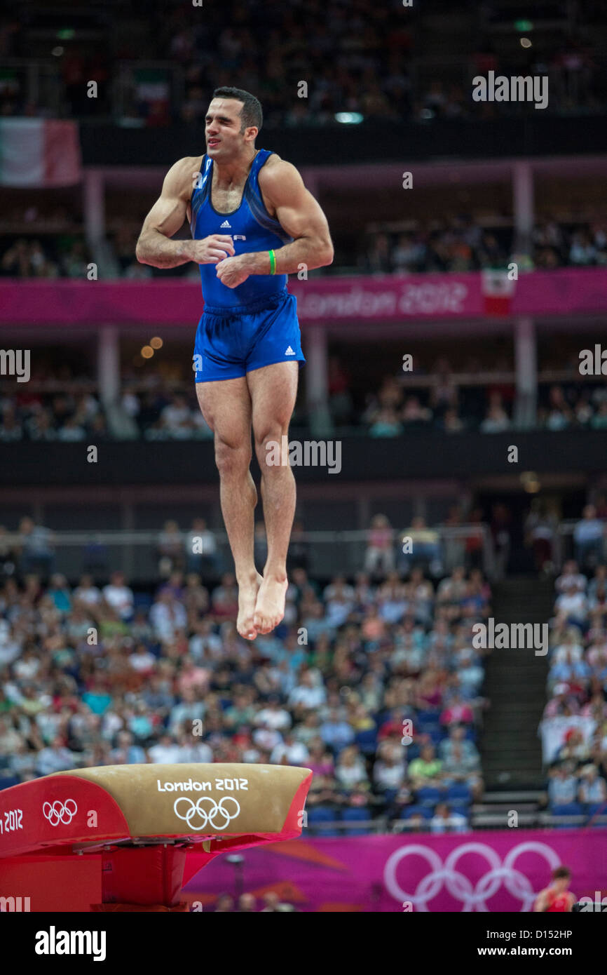 Danell Leyva (USA) competing on the Vault during the Men's Team ...
