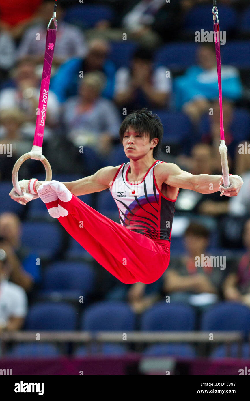 Kohei Uchimura (JPN) competing on the Rings during the Men's Team ...