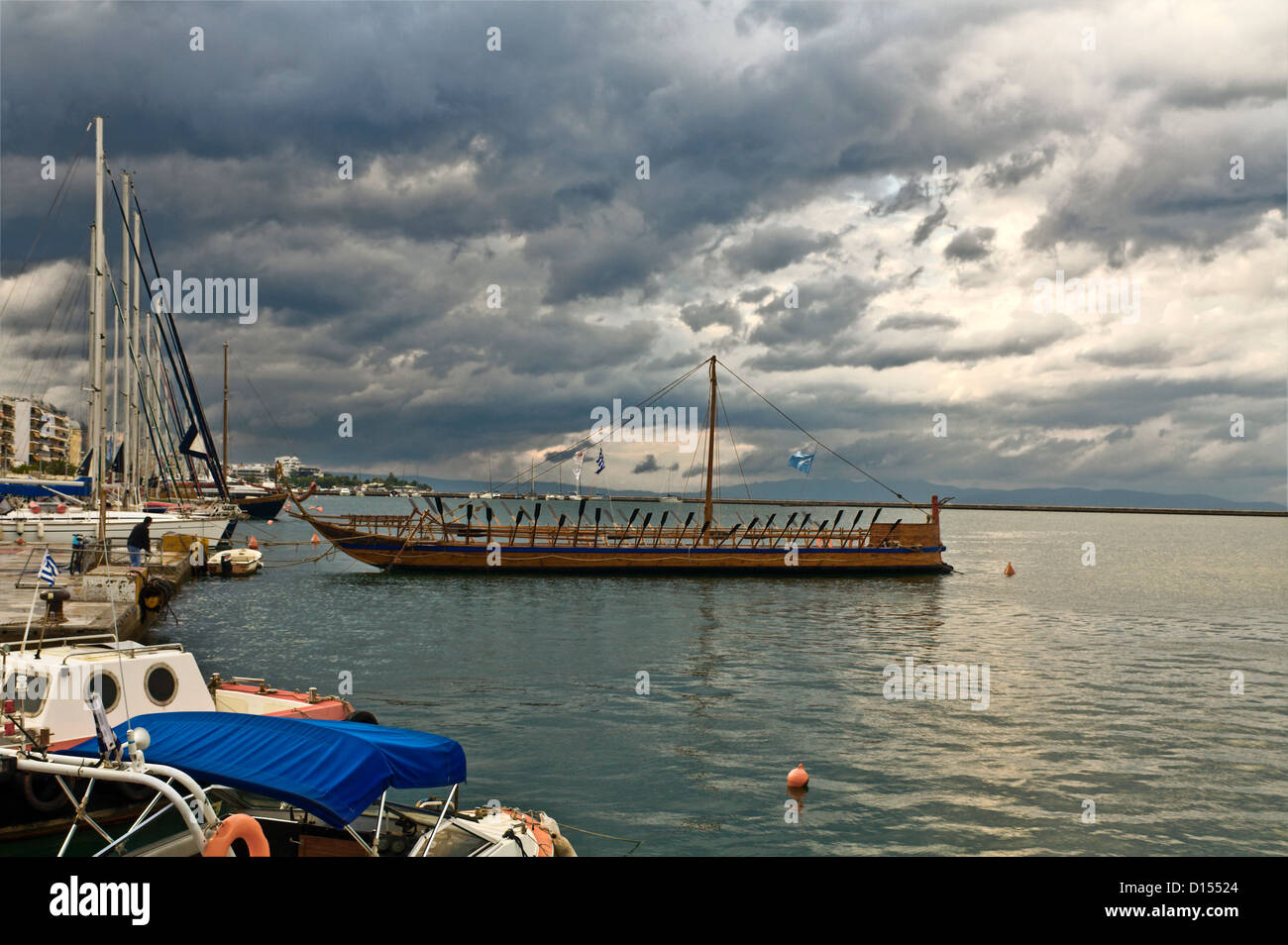 Ancient Greek ship (trireme) replica at Volos city in Greece Stock ...