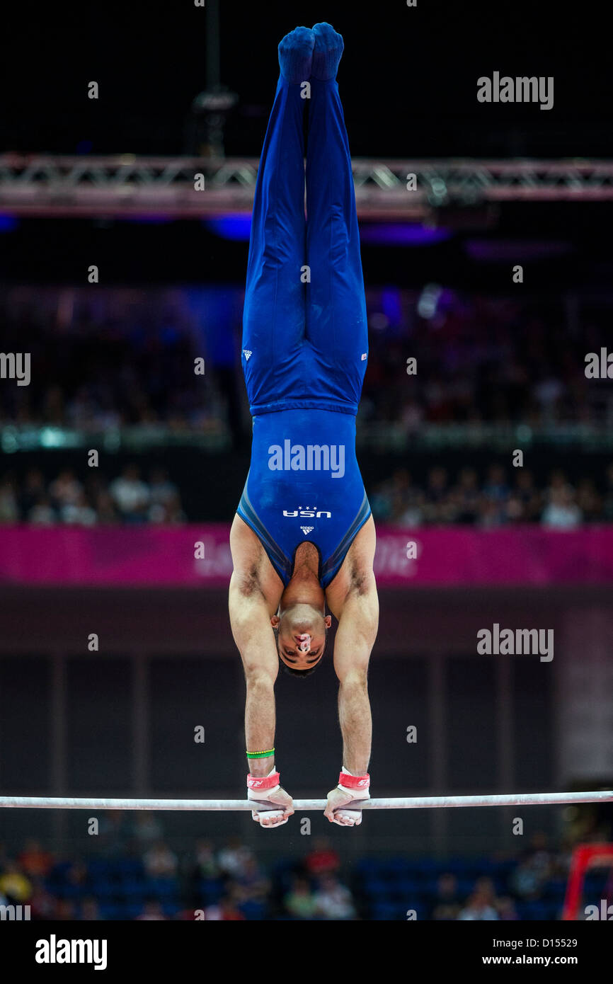 Danell Leyva (USA) competing on the Horizontal Bar during the men's ...