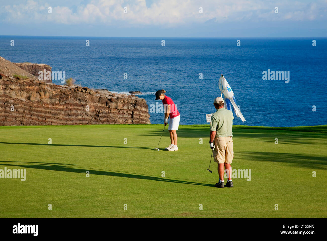 Hawaii, Lanai, Couple Putting On The Green At The Challenge At Manele ...