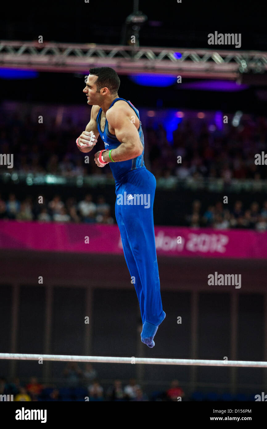 Danell Leyva (USA) competing on the Horizontal Bar during the men's ...