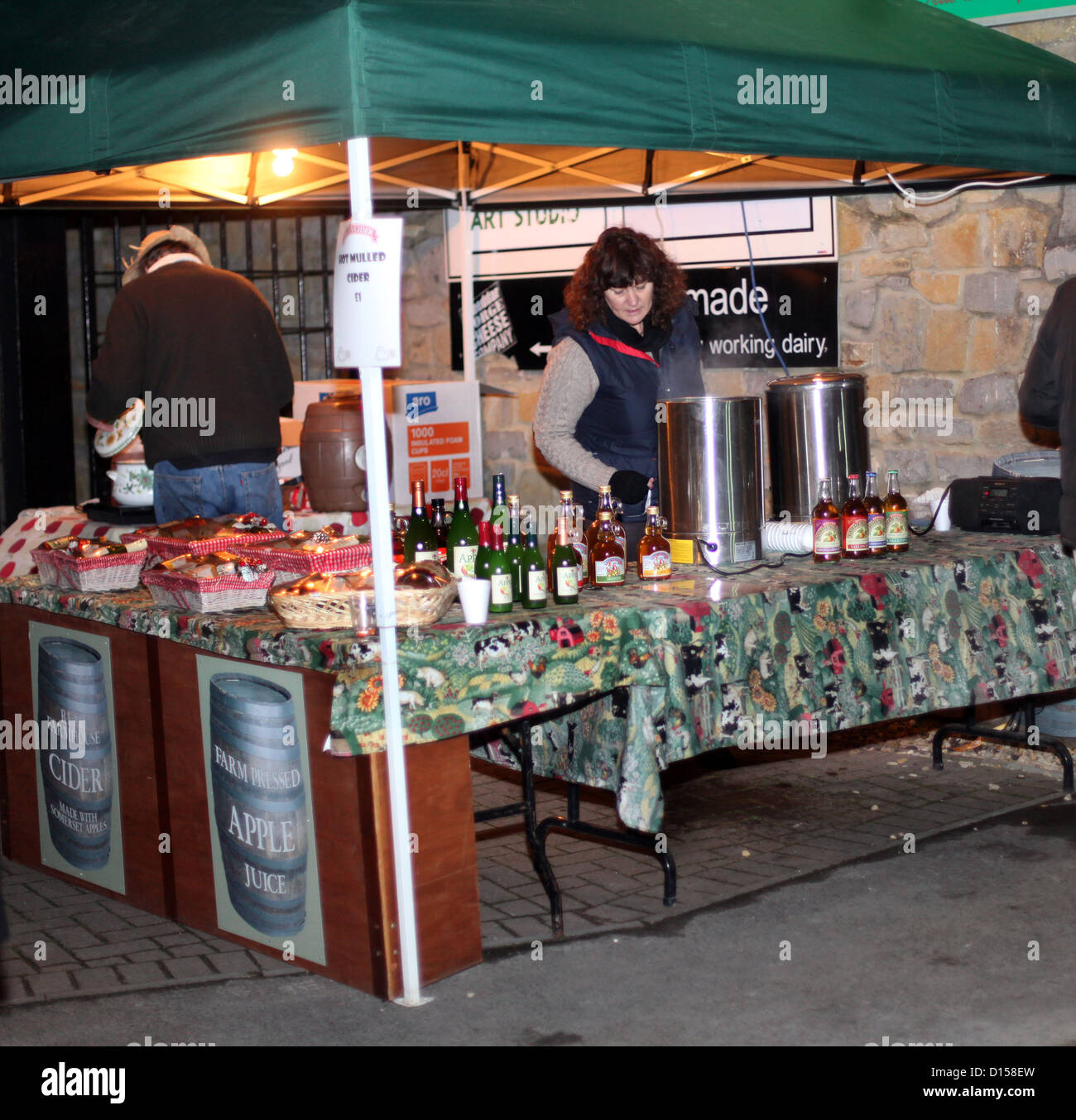 A stall selling mulled wine and cider during the Cheddar Festive night ...