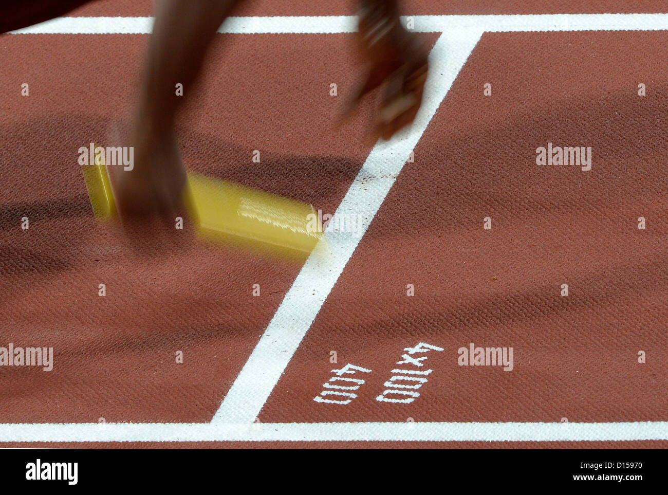Start of the mens 4x100m relay. Athletics Stock Photo - Alamy