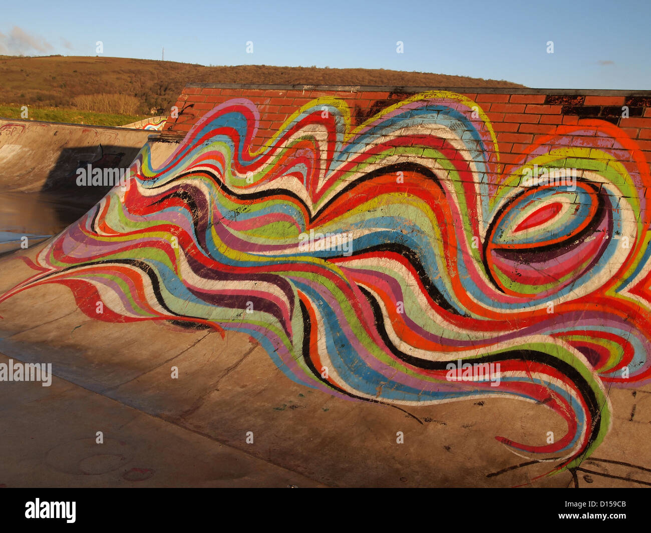 Colourful abstract skater art at the Cheddar Skate park, December 2012 ...