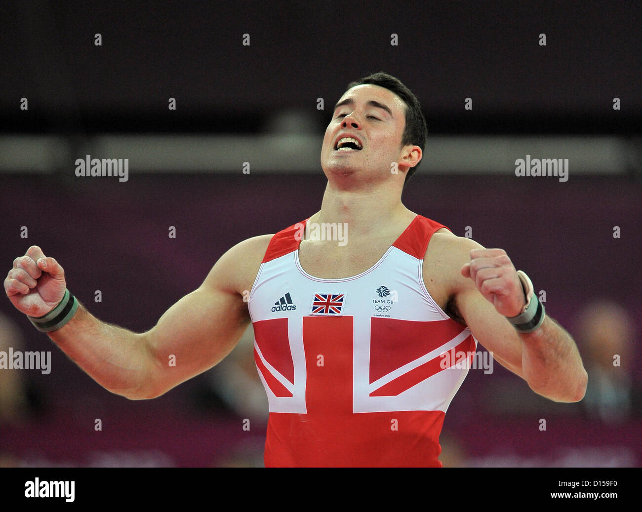 Kristian Thomas celebrates at the end of his floor exercise. Mens Team ...