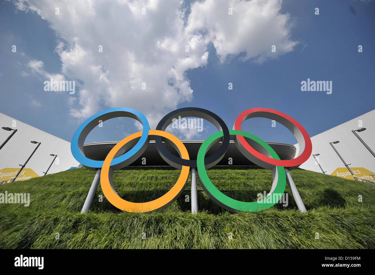 The Olympic rings outside the Aquatics centre. Olympic Park Stock Photo ...