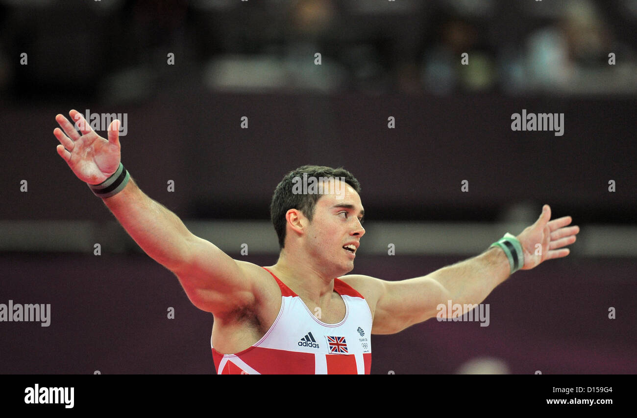 Kristian Thomas celebrates at the end of his floor exercise. Mens Team ...