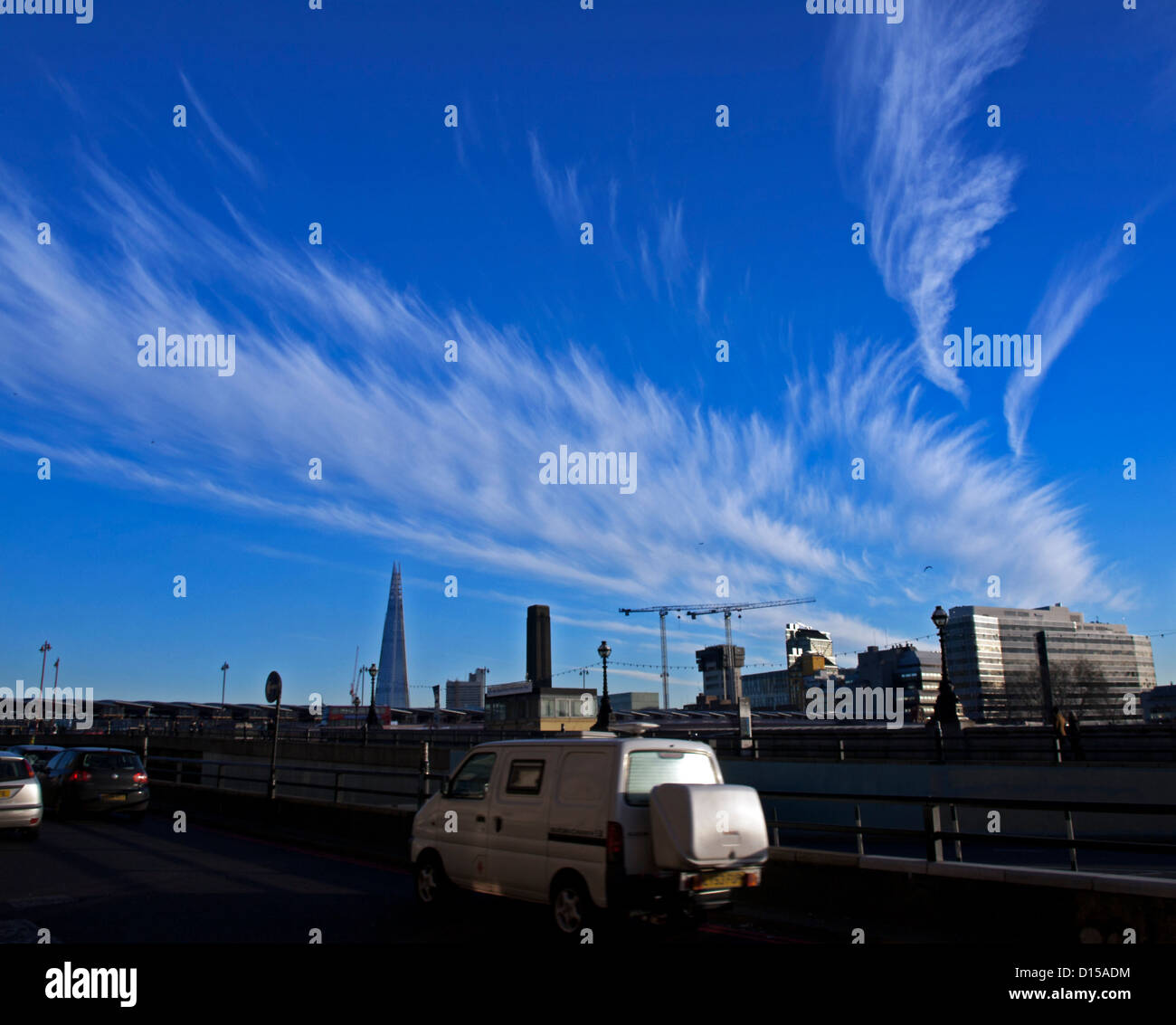 View from Victoria Embankment showing River Thames in foreground ...
