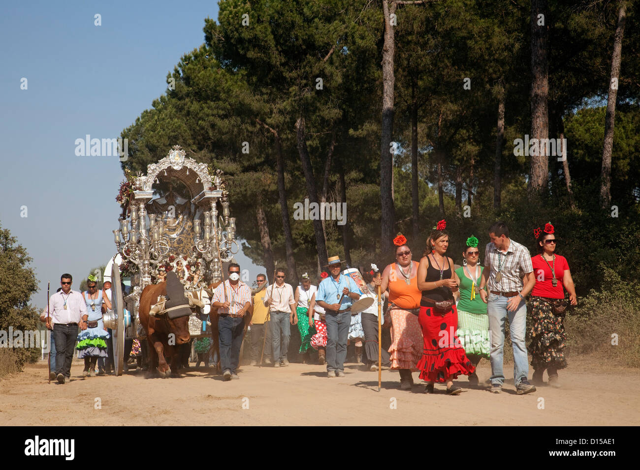 Pilgrims pilgrimage Romeria del Rocio Almonte Huelva Andalusia Spain ...
