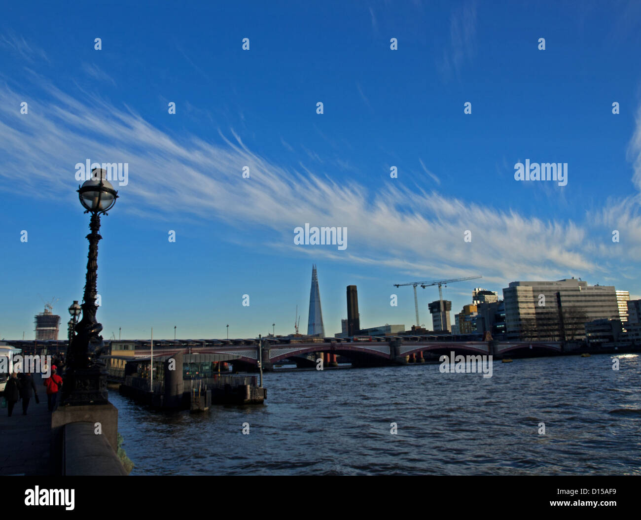 View from Victoria Embankment showing River Thames in foreground ...