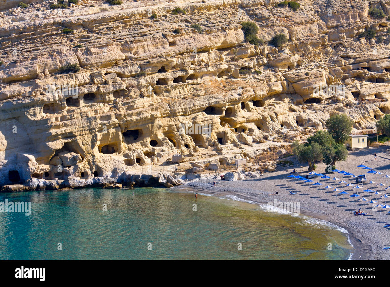 Matala beach at Crete island in Greece Stock Photo - Alamy