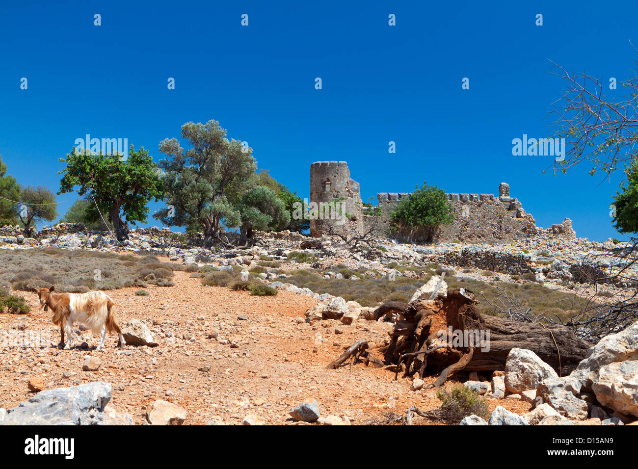 Medieval castle at South Crete island in Greece. Area of Loutro, Sfakia ...