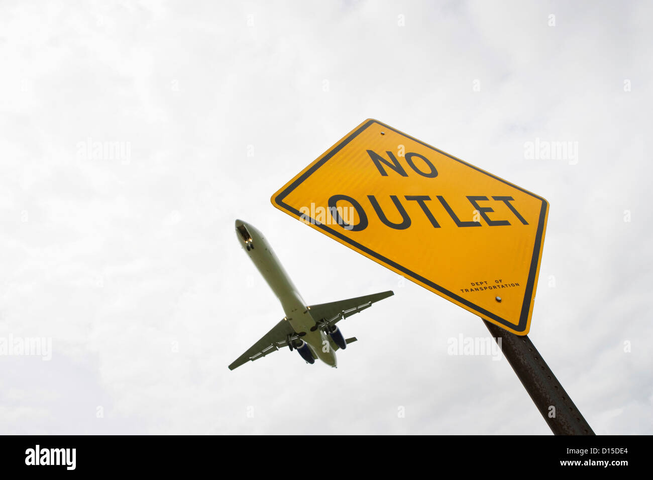 USA, New York State, New York City, Low angle view of airplane over ...
