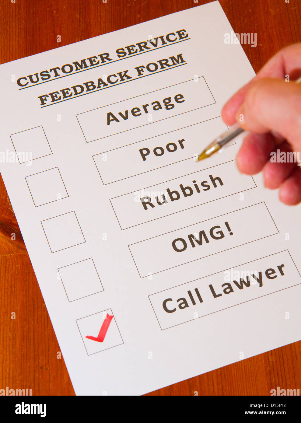 Fun Customer Service Feedback Form loaded with bad options including ...