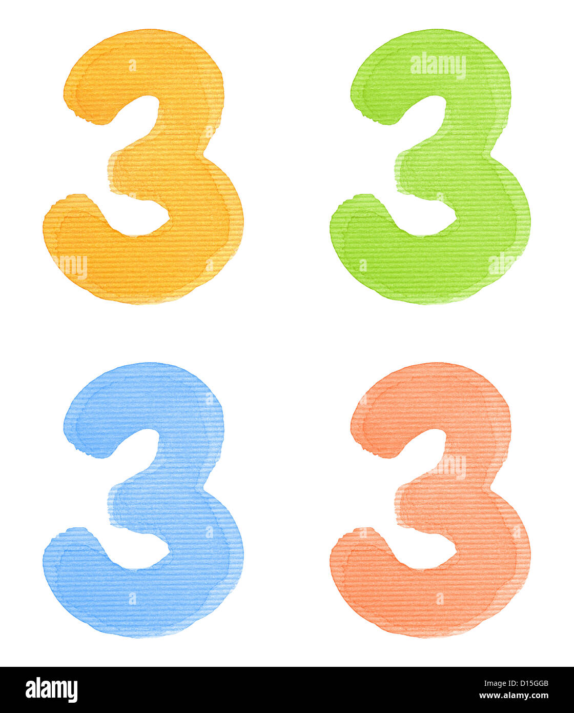 Handwritten watercolor number three , isolated. Made myself Stock Photo ...