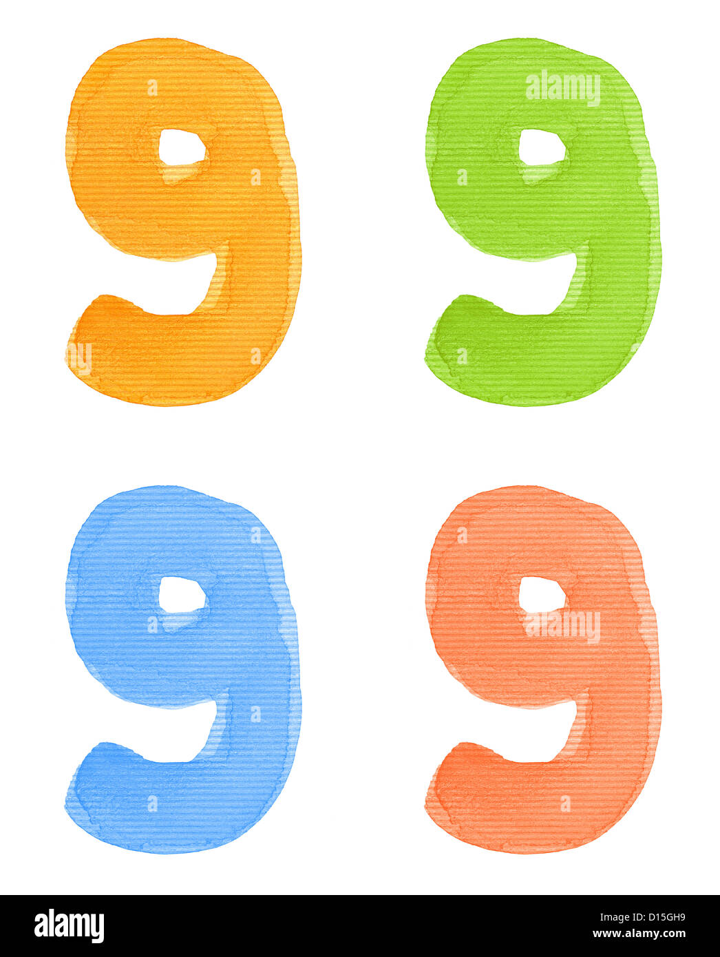 Handwritten watercolor number nine , isolated. Made myself Stock Photo ...