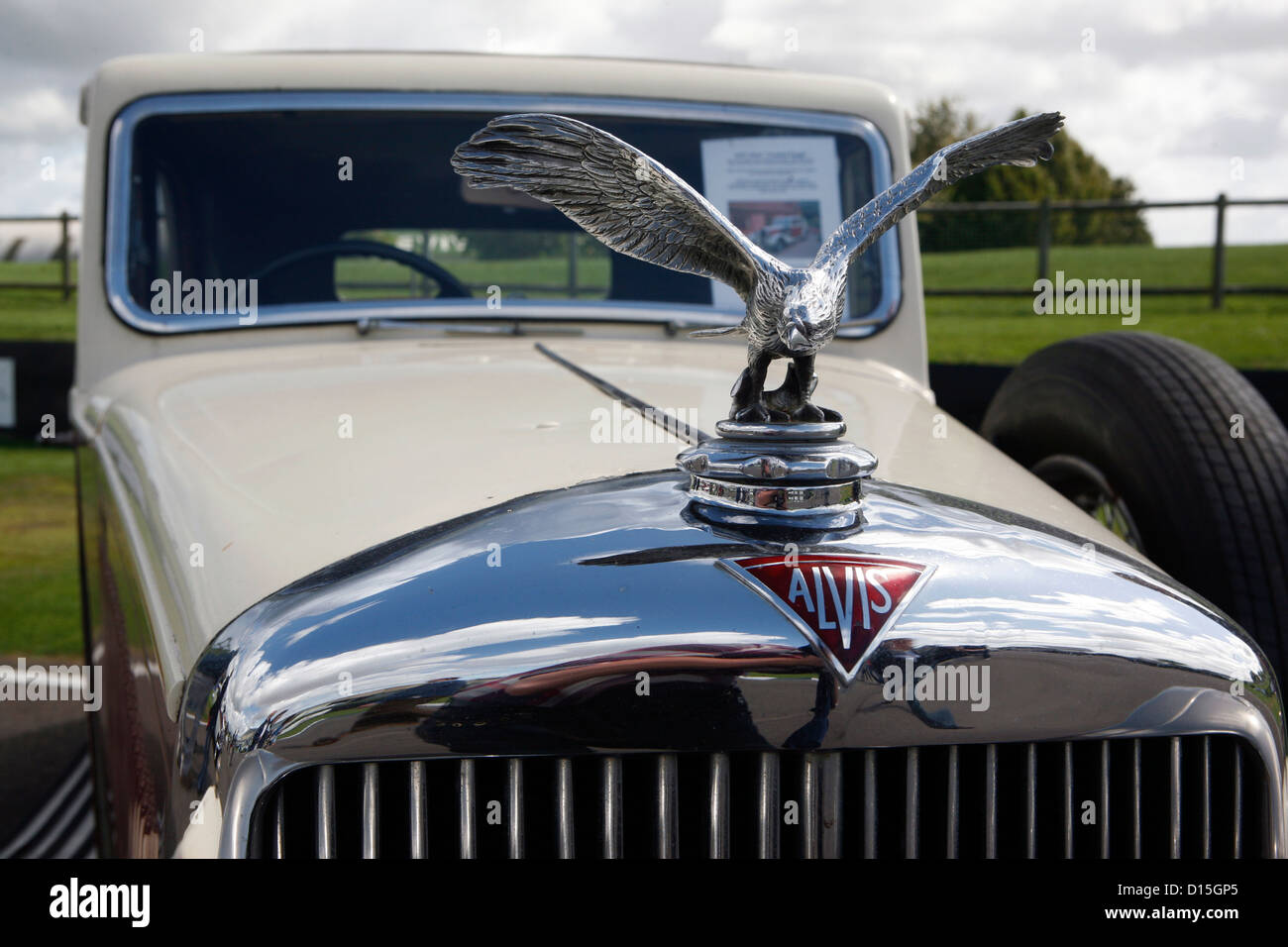 The front logo and badge on the bonnet of an Alvis classic car Stock ...