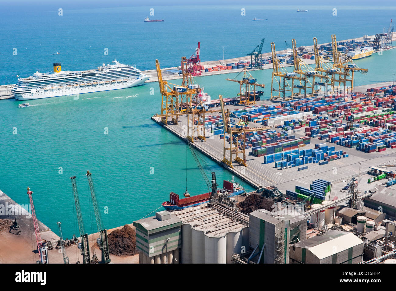 Barcelona, Spain - June 18, 2010: Detail of cargo loading docks and ...