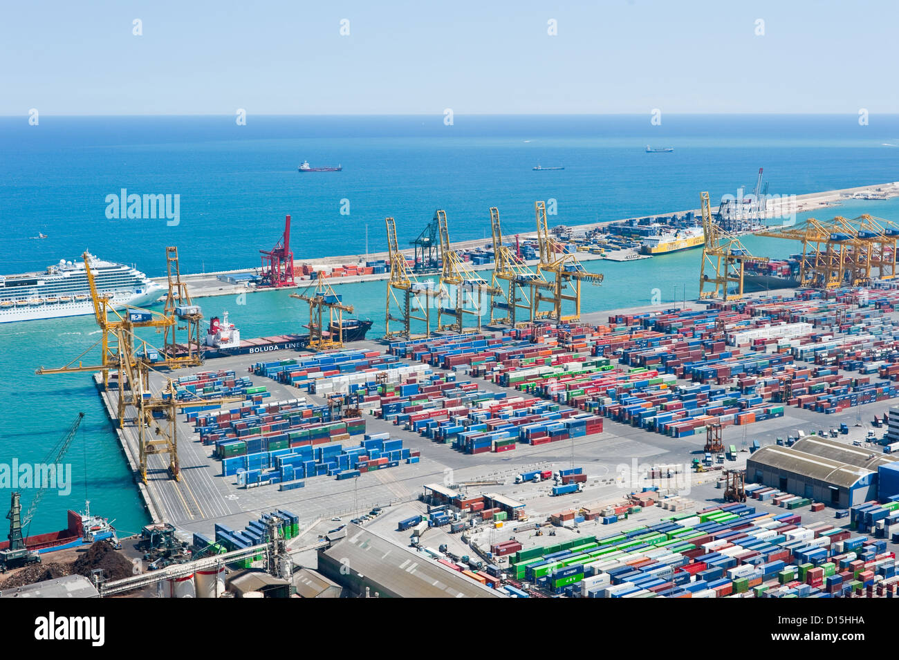 Barcelona, Spain - June 18, 2010: Detail of cargo loading docks and ...