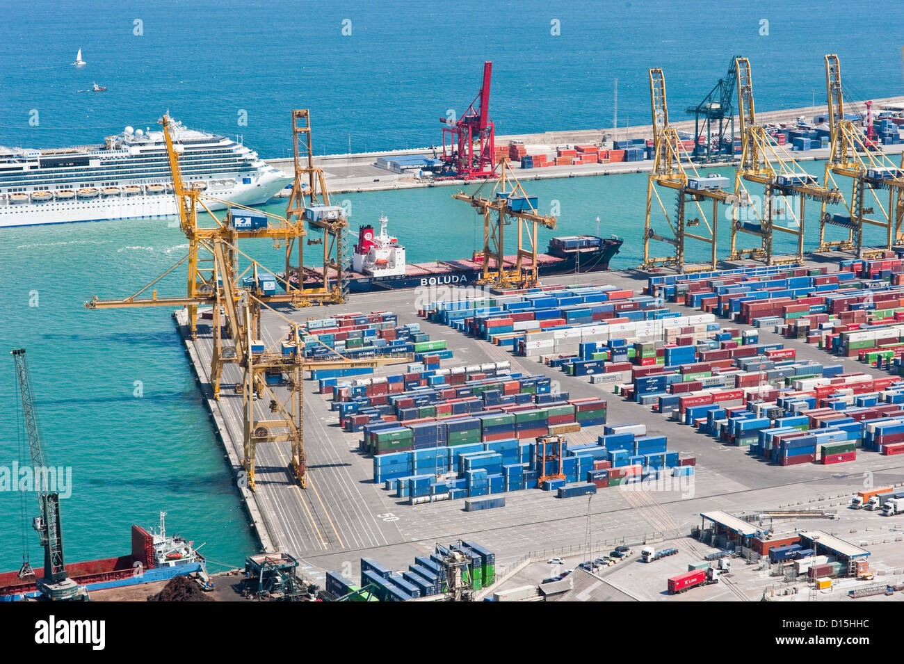 Barcelona, Spain - June 18, 2010: Detail of cargo loading docks and ...