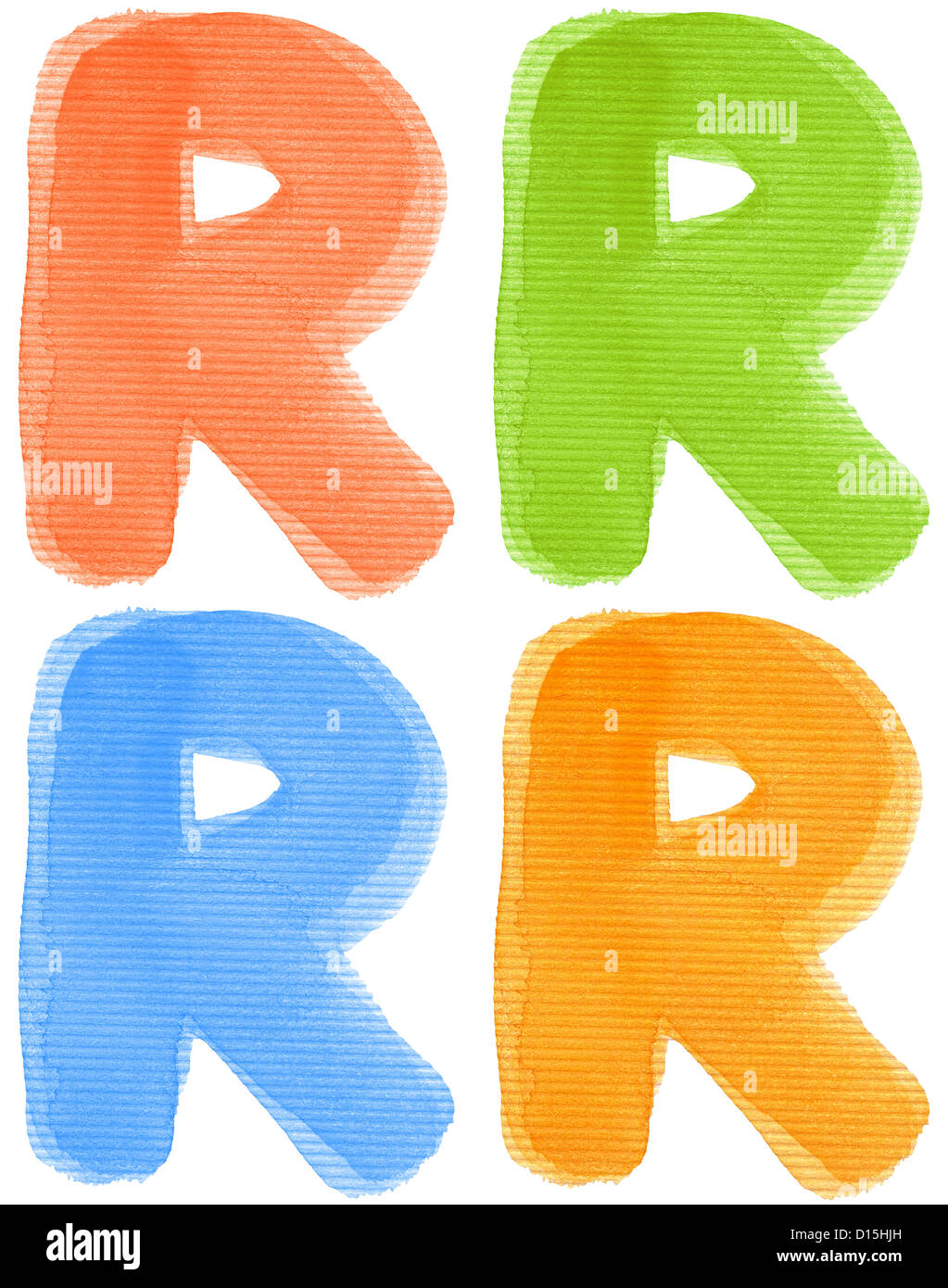 Watercolor alphabet letter, different colors, isolated. Made myself ...