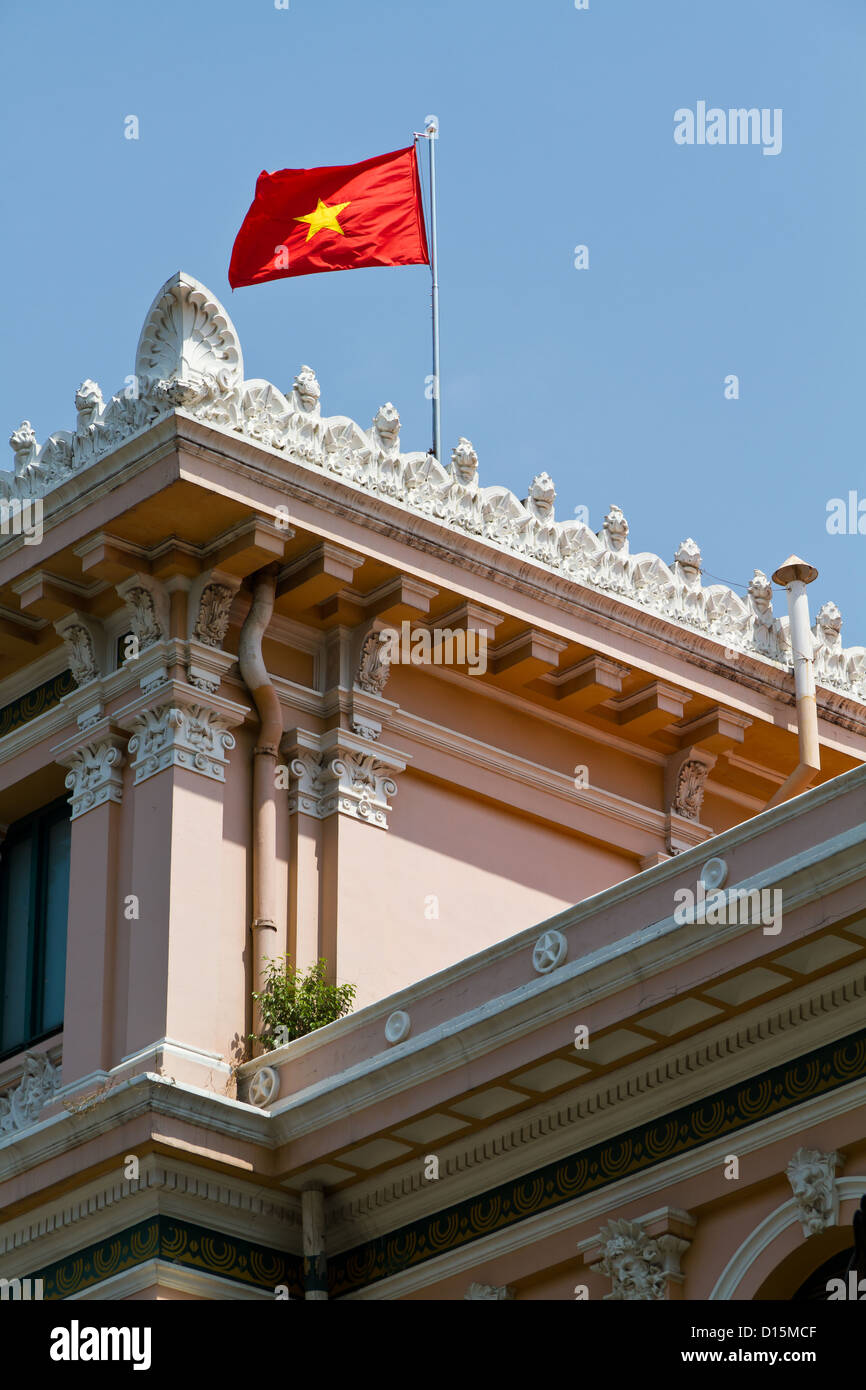 The Vietnamese Flag on top of the main Post Office in Ho Chi Minh City ...