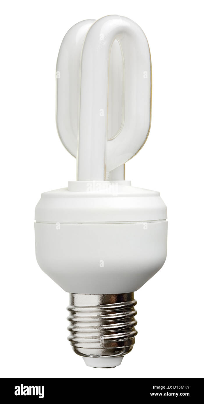 Close up of a fluorescent light bulb, isolated on white with clipping ...