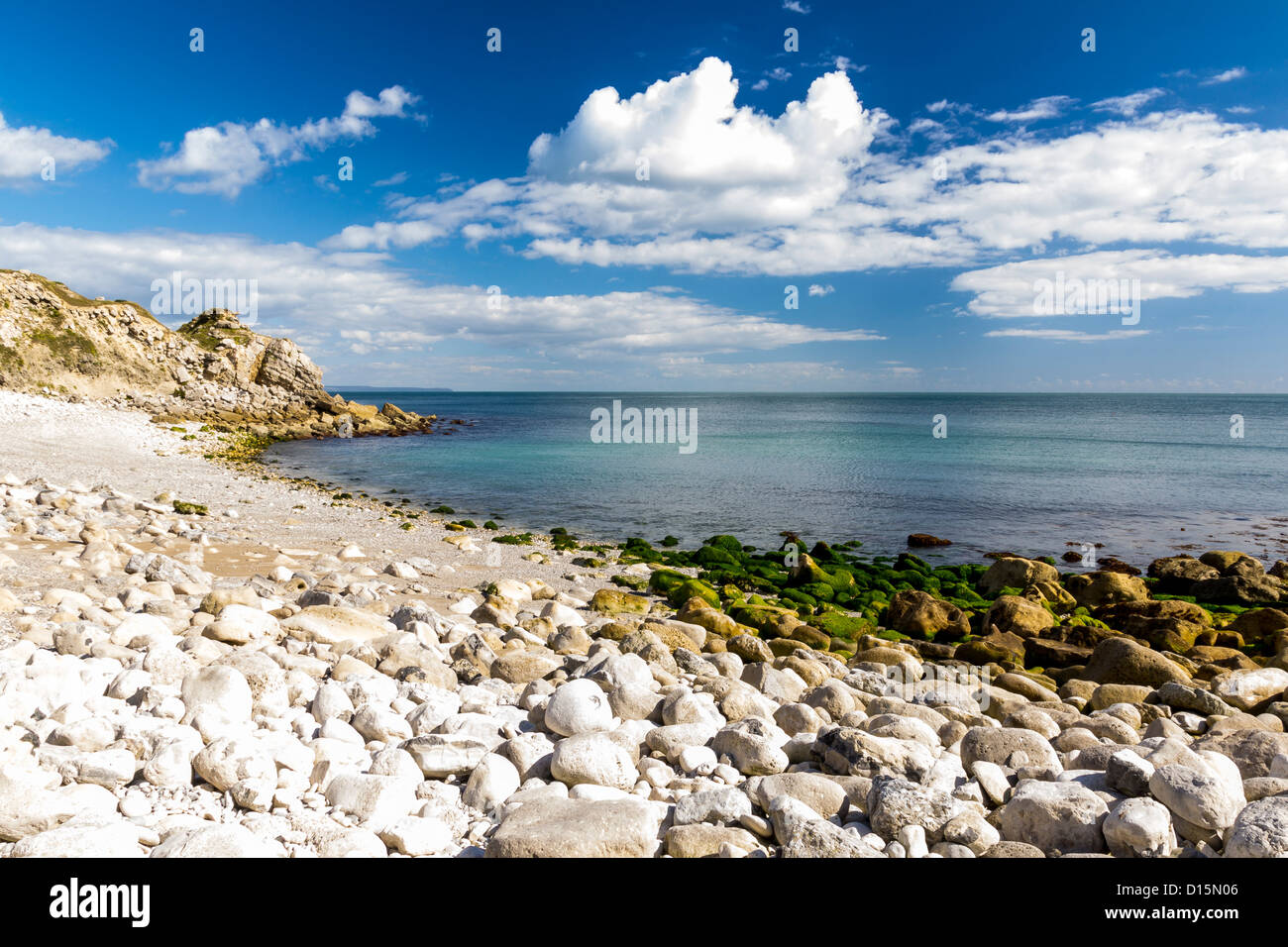 Bright white Portland Stone on the the beach at Church Ope Cove, Isle ...