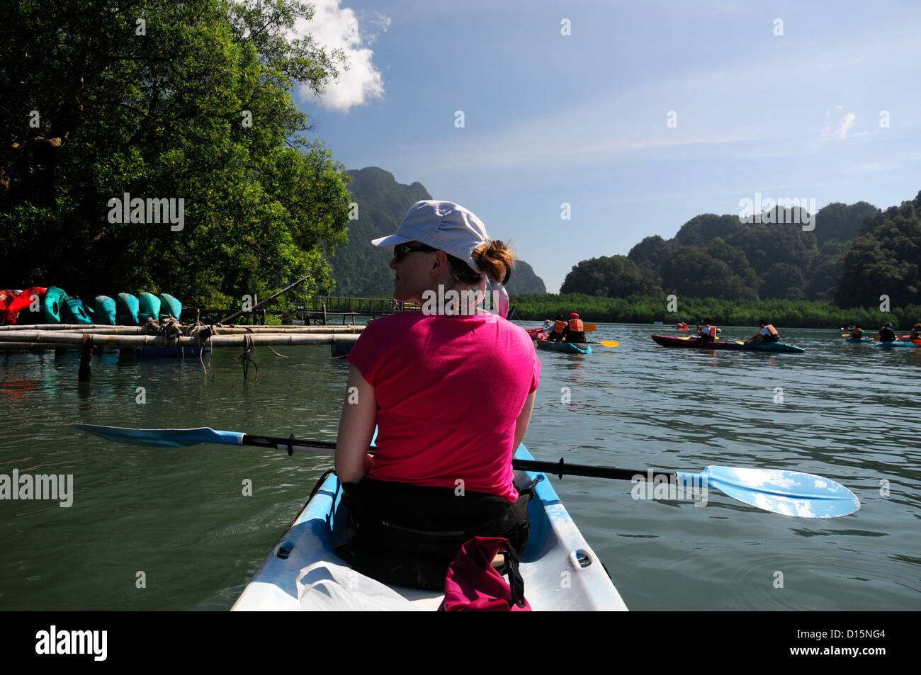 woman female tourist sea kayaking Kayak Ao Thalane krabi thailand Phang ...