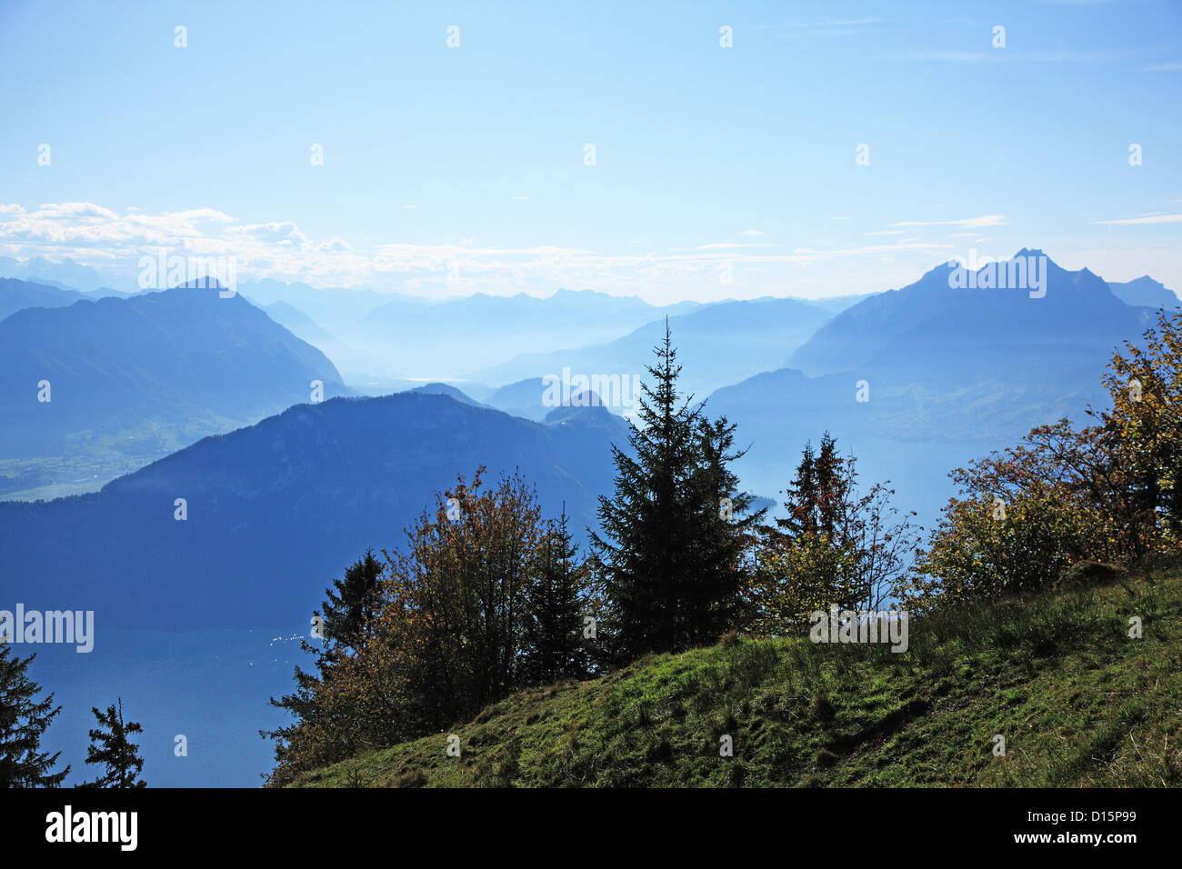 Switzerland, Canton Lucerne, view of Central Alps from Rigi Stock Photo ...