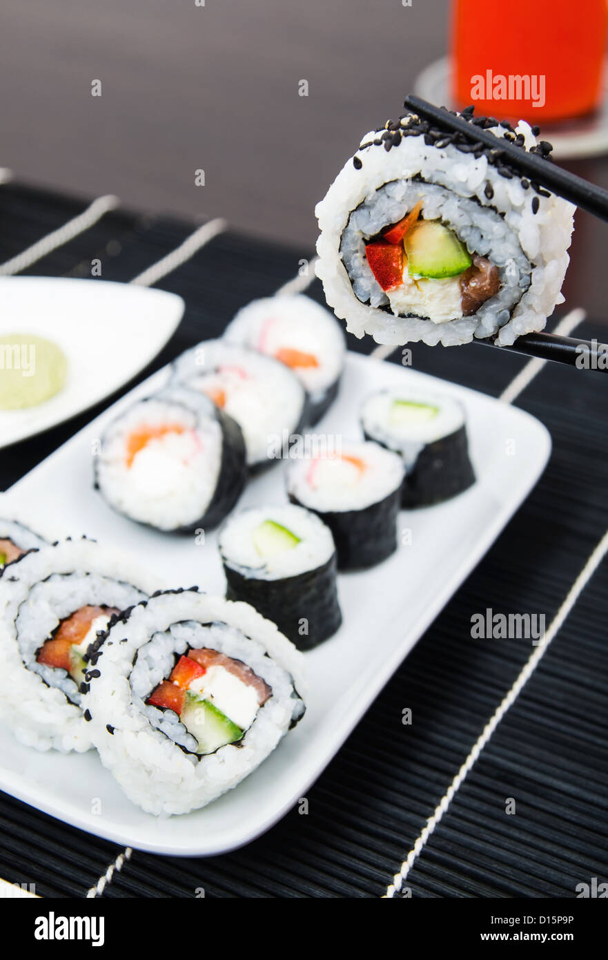 Plate with sushi set Stock Photo - Alamy